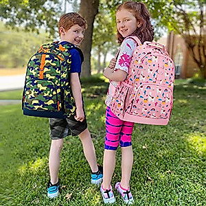 Choco Mocha Llama Backpack Elementary School Backpack for Kids & Girls 17 inch Backpack for 2nd 3rd Grade Llama Bookbag School Bag 6-8 with Chest Strap Pink