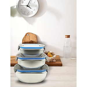 Lunememo Nest Stainless Steel Food Storage Containers, Airtight Metal Lunch Box Set with Lockable Leakproof Lids, BPA Free, 6-Piece