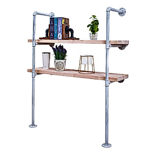 LINKPIPES Industrial Pipe Shelving, Shelf Brackets DIY Open Book Shelf for Office Room Kitchen Wall Shelves(2Pcs 3Tier,46.9" Tall,11" deep,Hardware Only)