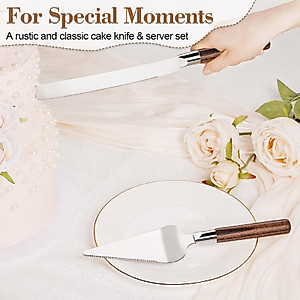 TUKDAK Cake Cutting Set for Wedding, Wood Cake Knife and Server Set, Vintage Pie Cake Cutter, Silver Pizza Dessert Utensils Bridal Anniversary Birthday Quinceañera Gift (Original Wood)