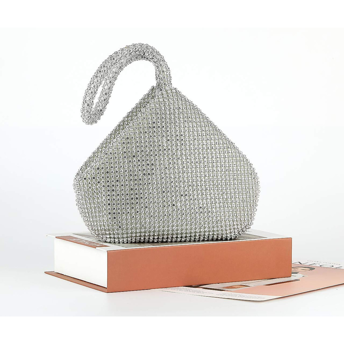 Vgift Rhinestone Purse, Women Sparkle Bling Wristlet Clutch Evening Bag for Prom Party Night Out, Silver