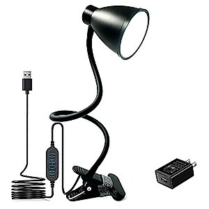 BOHON Desk Lamp 3 Color Modes 10 Brightness Dimmer Reading Light 10W 38 LED Clamp Lamp with Auto Off Timer 360° Flexible Gooseneck Clip on Light for Bed Bedside, AC Adapter Include
