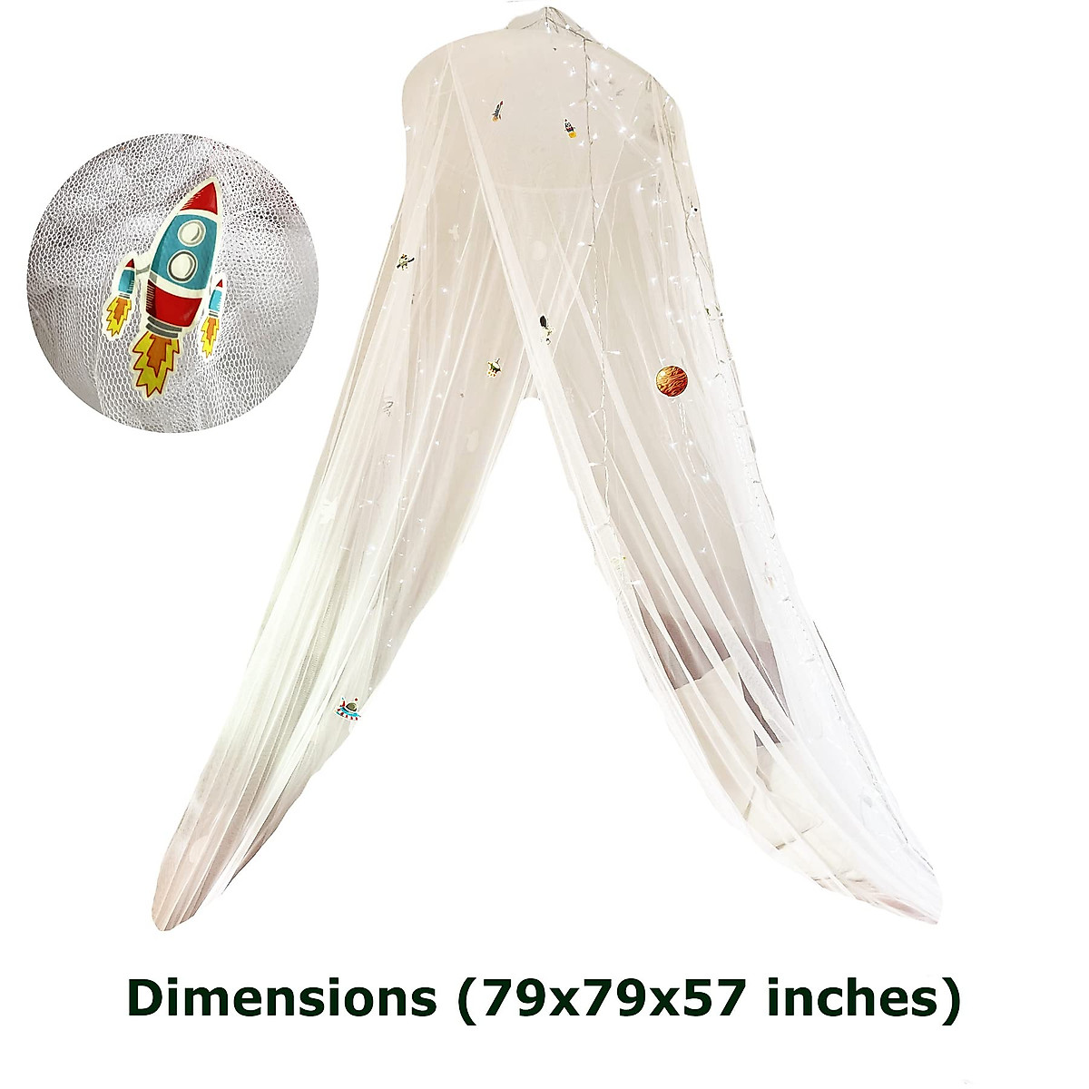 NFGMFMQSHDF Bed Canopy with Glow in The Dark Spaceworld, Modern White Bed Curtain for Girls, Kids & Babies, Fire Retardant Fabric