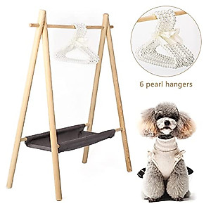 awagas Garment Rack with 6Pcs Pearl Hangers for Pets/Dolls/Baby，Wooden Kids Baby Clothing Rack Storage Shelf Small Clothes Rack Baby Clothes Rack 29.53" Hx 20.47" W x11.81 D for Baby Toddler Doll Pet