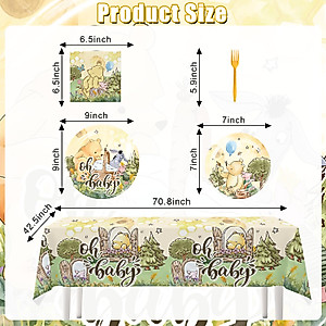 150pcs Bear Baby Shower Decorations Tableware Set, Oh Baby Pooh Plates and Napkins Banner Set Bear Baby Shower Decorations, Classic Pooh Baby Shower Decorations for Boys Girls Newborn