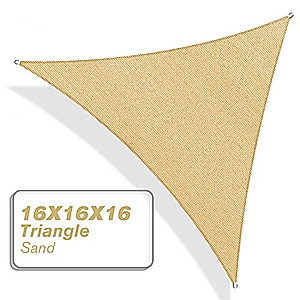 BELLE DURA 16'X16'X16' Triangle Sand Sun Patio Shade Sail Canopy Use for Patio Backyard Lawn Garden Outdoor Awning Shade Cover-185 GSM-Block 98% of UV Radiation-5Years Warranty