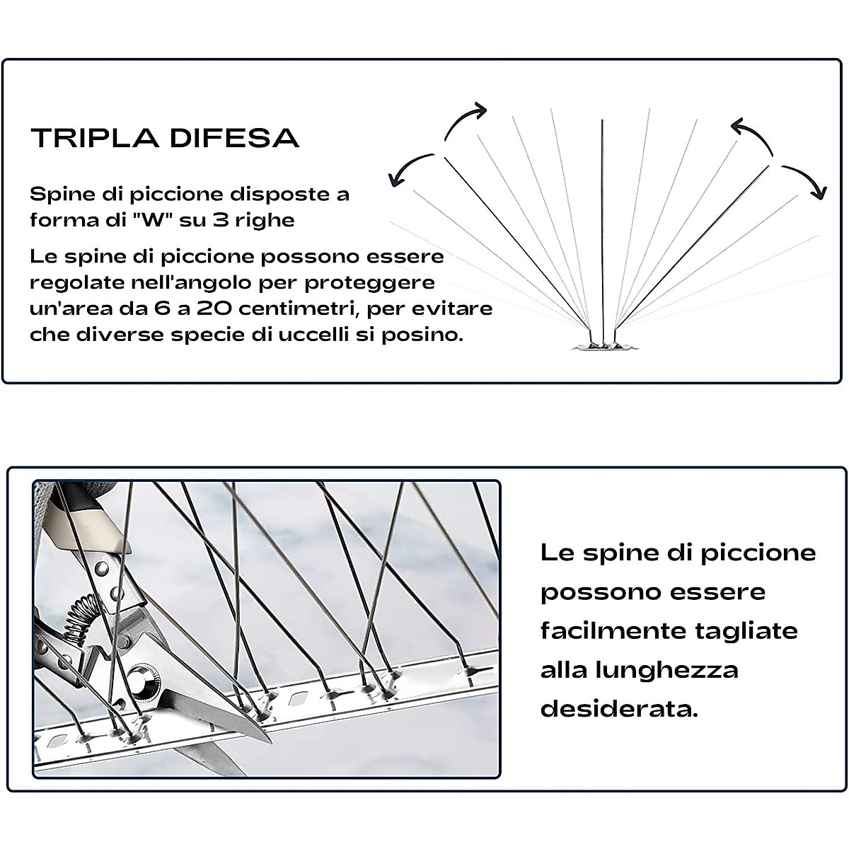 AOKKR Bird Spikes for Pigeon and Small Birds Squirrel Raccoon Cats Crow Bird Defender Spikes for Outside to Keep Birds Away, Anti Bird Stainless Steel Spikes for Railing (21.7ft)