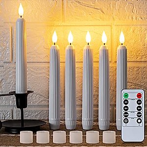 5plots White Flameless Taper Candles with Remote, Timer, Roman Column Led Taper Candles Battery Operated, Led Candlesticks with 3D Flame, 6 Flameless Taper Candles Flickering for Home Christmas Decor