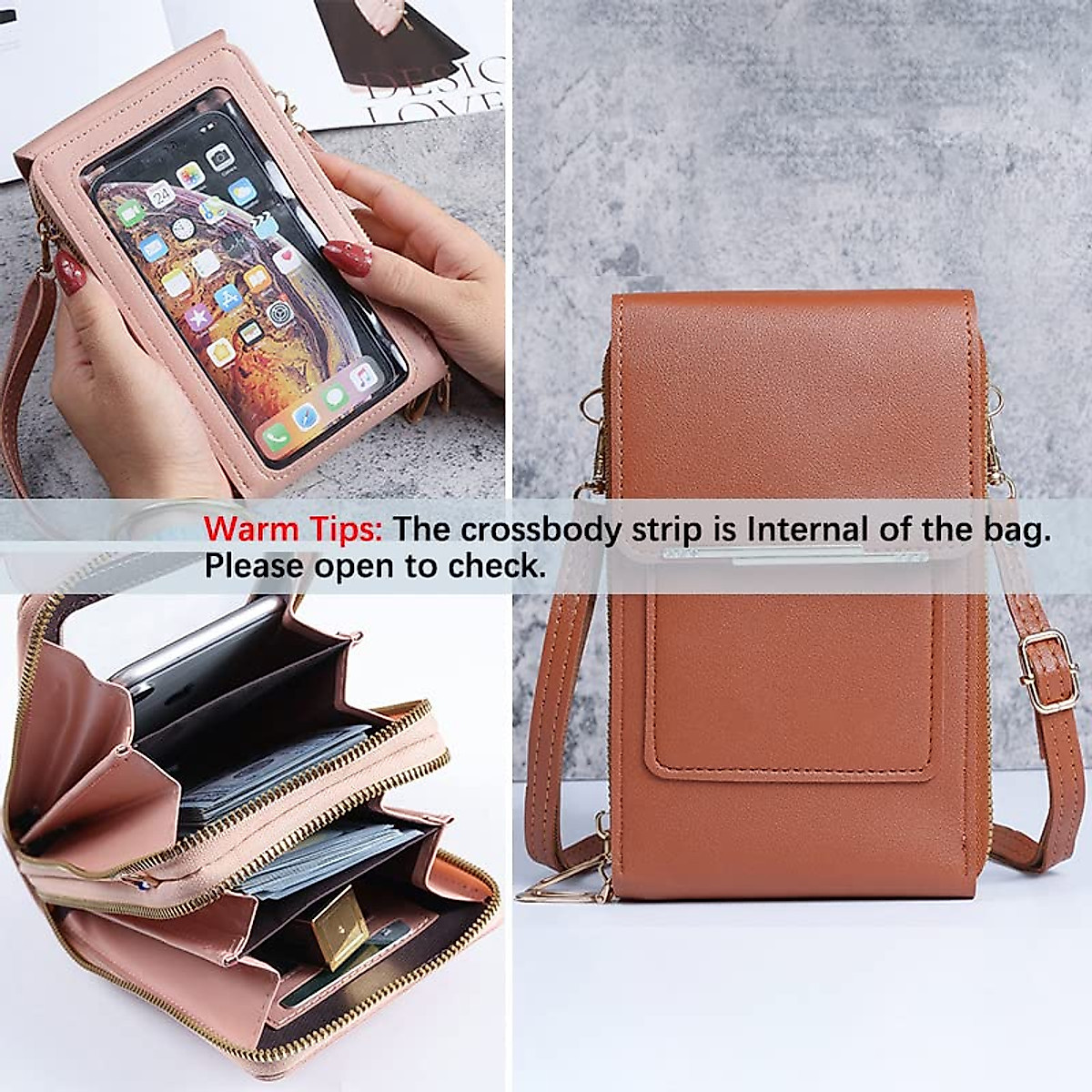 Anti-Theft Leather Bag,Small Crossbody Cell Phone Purse Wallet for Women,Touchscreen Phone Purse Crossbody with Shoulder Strap,RFID Blocking Messenger Shoulder Handbag with Credit Card Slots