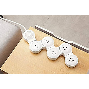 Flexible Surge Protector Power Strip, 6 Feet Long Cord 4 Outlets 2 USB （10V/13amp Flat Plug） with Overload Protection Extension Cord,Suitable for Home Office Travel,White