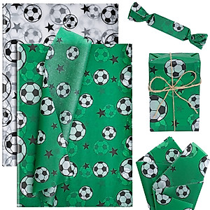 Kavoc 100 Sheets 20 x 14 Inch Soccer Tissue Paper Football Tissue wrapping paper sheets bulk for Gift Wrapping Green Football Field Tissue Paper for Birthdays Party Gift Bag DIY Pompom Confetti Crafts