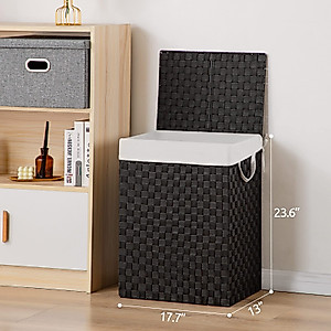 Fiona's magic 80L Large Laundry Hamper with Lid, Collapsible Laundry Basket with Rope Handles, Dirty Clothes Hamper for Bedroom, Living Room, Clothes Storage Basket 16.5"L×12.2"W×24"H, Black