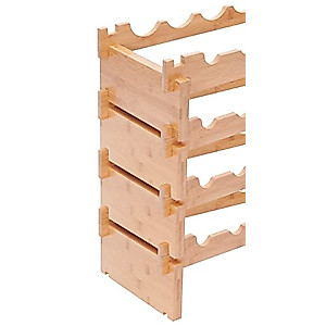 Modular Stackable Bamboo Wooden Wine Rack; Easy to Assemble & Add Levels; Bottles Rest Slanting Downwards to Keep Corks Moist; for Kitchen, Pantry, Cellar Storage (24 Bottle Capacity, 6 x 4 Rows)