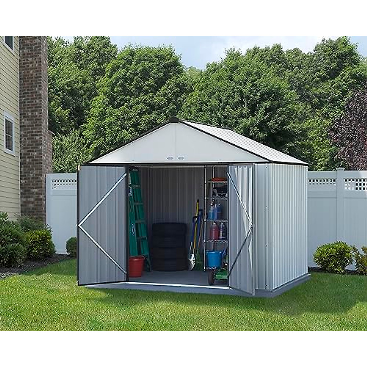 Arrow 10' x 8' EZEE Shed Cream with Charcoal Trim Extra High Gable Steel Storage Shed