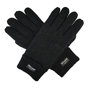 BRUCERIVER Men Pure Wool Knitted Gloves with Thinsulate Lining Size L/XL (Black)