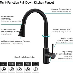 Kitchen Faucet with Deck Plate, Single Handle Solid Brass, Pull Out Sprayer Kitchen Sink Faucet Oil Rubbed Bronze, High Arc Pull Down Kitchen Faucet