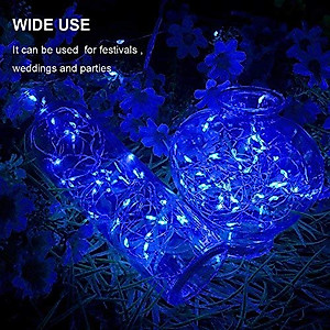 ErChen Remote Control Solar Powered Led String Lights, 33FT 100 LEDs Copper Wire Waterproof 8 Modes Decorative Fairy Lights for Outdoor Christmas Garden Patio Yard (Blue)