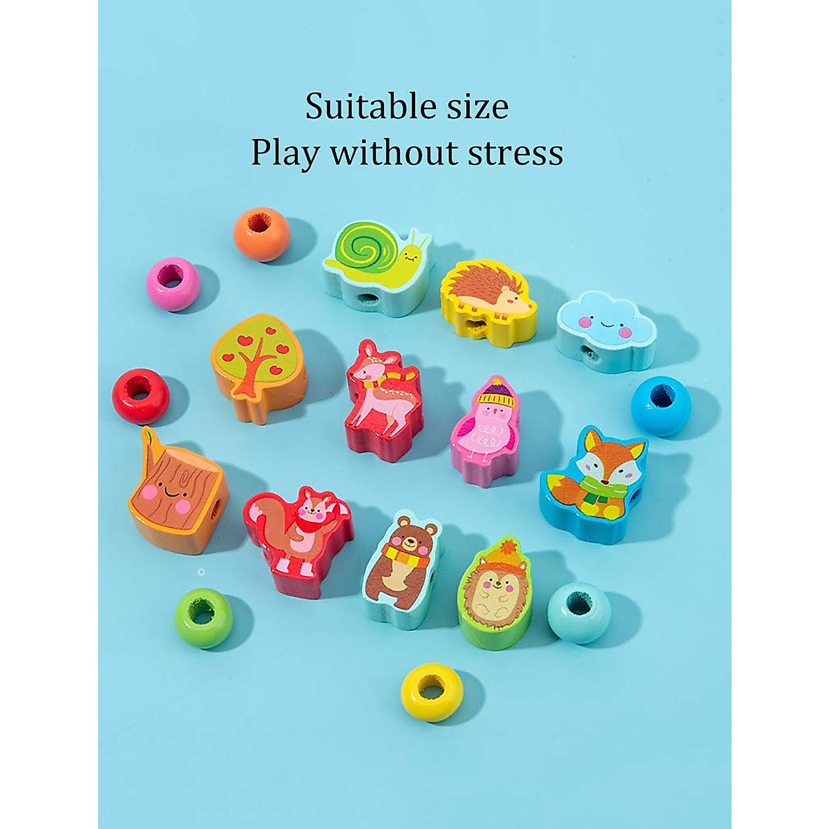 Lierpit 100pc Wooden Toddler Crafts Lacing String Beads Preschool Activities Montessori Toys with Storage Box for Boys & Girls 3+ Years Old Holiday Birthday Gifts