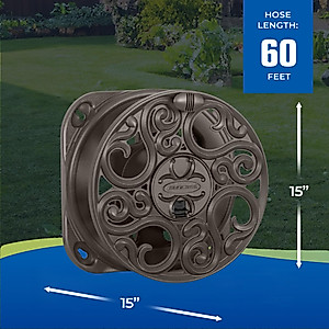 Suncast Sidewinder Side Scroll 60 Foot Hose Capacity Resin Decorative Wall Mount Hose Reel, Bronze (2 Pack)