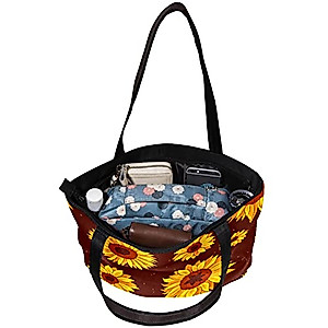 Women's Large Size Canvas Shoulder Bag Hobo Crossbody Handbag Casual Tote, Sunflower Brown