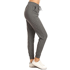 Leggings Depot Womens Relaxed fit Jogger Pants - Track Cuff Sweatpants with Pockets, Heather Charcoal, 2X