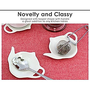 DS. DISTINCTIVE STYLE 4 Pieces Teapot Shaped Tea Bag Holder Teabag Coaster Seasoning Dish for Sauce Dessert (White - Ceramic)