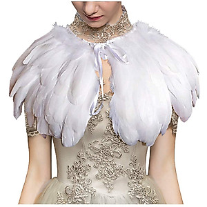 L'VOW Fashion Feather Cape Stole Black White Beige Shawl Burning Man Costumes