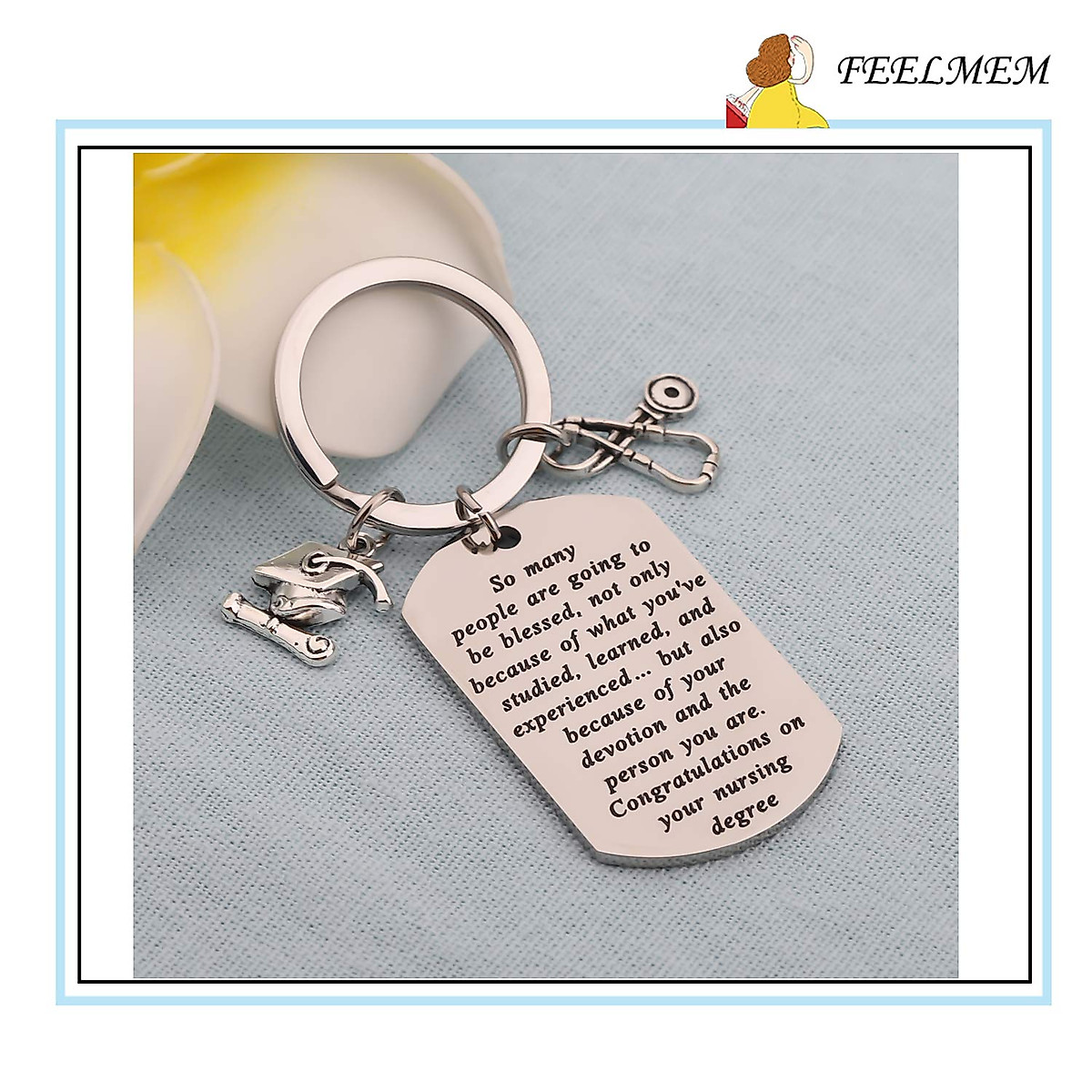 FEELMEM Nursing Degree Graduation Gift Nurse Graduation Keychain So Many People Are Going To Be Blessed Because of Your Devotion and Person You Are Nursing School Graduation Keyring (silver)