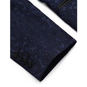 COOFANDY Men's Floral Tuxedo Suit Jacket Dinner Jacket Party Prom Wedding Blazer Jackets Navy Blue