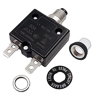 smseace 30Amp Electric Button Breaker 125/250VAC,Thermal Overload Protector L1 Series with Manual Reset, Waterproof Button Cap L1-30A
