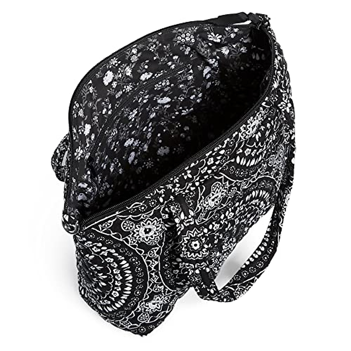 Vera Bradley Women's Cotton Pleated Multi-strap Shoulder Satchel Purse, Black Bandana Medallion, One Size