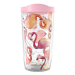 Tervis Flamingo Splash Made in USA Double Walled Insulated Tumbler Travel Cup Keeps Drinks Cold & Hot, 16oz, Classic