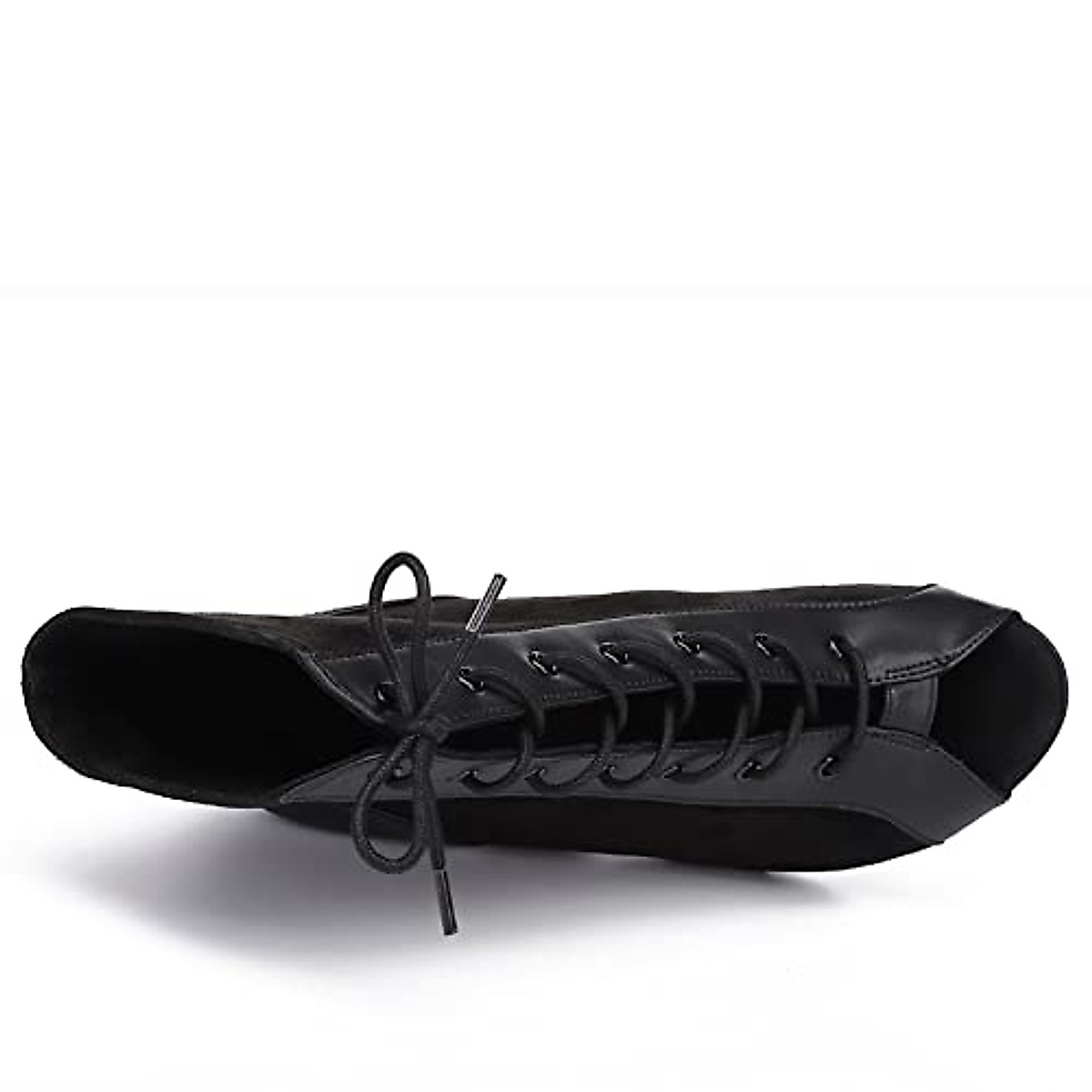 HROYL Women Open Toe Ankle Dance Boots Lace up Latin Salsa Ballrooom Performence Practice Dancing Shoes,L500-Black-7.5,US 7.5