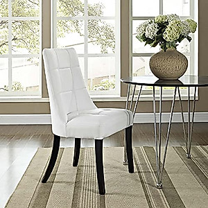 Modway Noblesse Modern Tufted Vegan Leather Upholstered Kitchen and Dining Room Chair in White