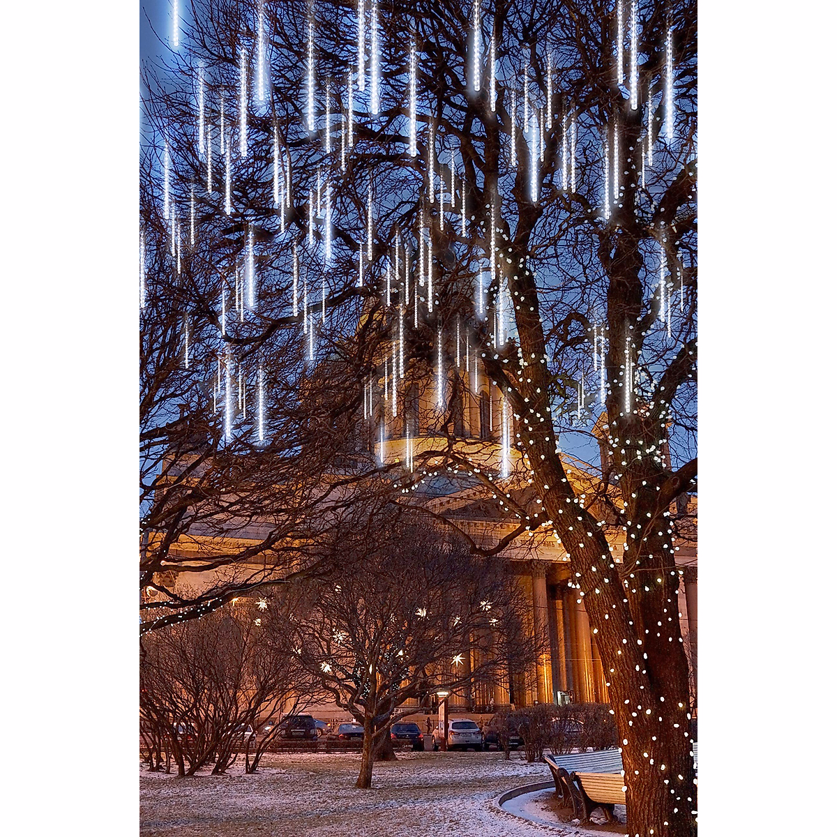 Joiedomi 2-Pack Christmas Meteor Shower Lights - Falling Rain Drop Icicle String Lights 2 x 8 Tubes 30cm 288 LEDs White, for Halloween Christmas Holiday Party Home Patio Outdoor Decoration