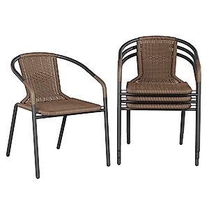 UDPATIO Rattan Patio Dining Chairs Set of 4, Wicker Stackable Outdoor Chairs with All Weather Curved Back & Metal Frame, for Indoor Restaurant Porch Deck, Brown