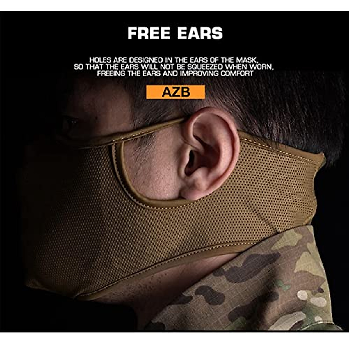 Tactical Shooting Mask Outdoor Breathable Elastic Soft Mask Tactical Free Ears Face Protective Airsoft Combat Mask-M/L