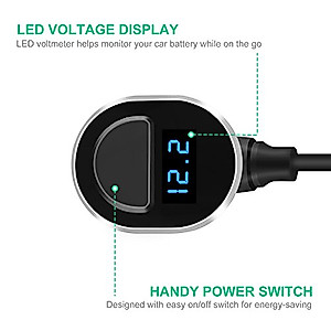 Car Socket Splitter, Te-Rich 96W 2-Way Auto Cigarette Lighter Splitter Power Adapter 12V/24V DC Outlet Extender 5.4A (Quick Charge 3.0 + 2.4A) Dual USB Charger for iPhones and Samsung Galaxy