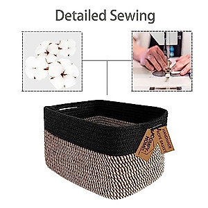 COMFY-HOMI Cotton Rope Square Basket With Handles for Shelves|Dog Toy Basket Bin and Storage|Baby Basket for Gift|Shoe Basket for Organizing|NEW 13.5" x 11" x 9.5" for Living Room（Black/Jute）