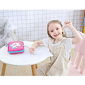 Pencil Case for Girls, 3D Cute EVA Unicorn Pen Pouch Stationery Box Anti-Shock Large Capacity Multi-Compartment for School with 4 unicorn pens