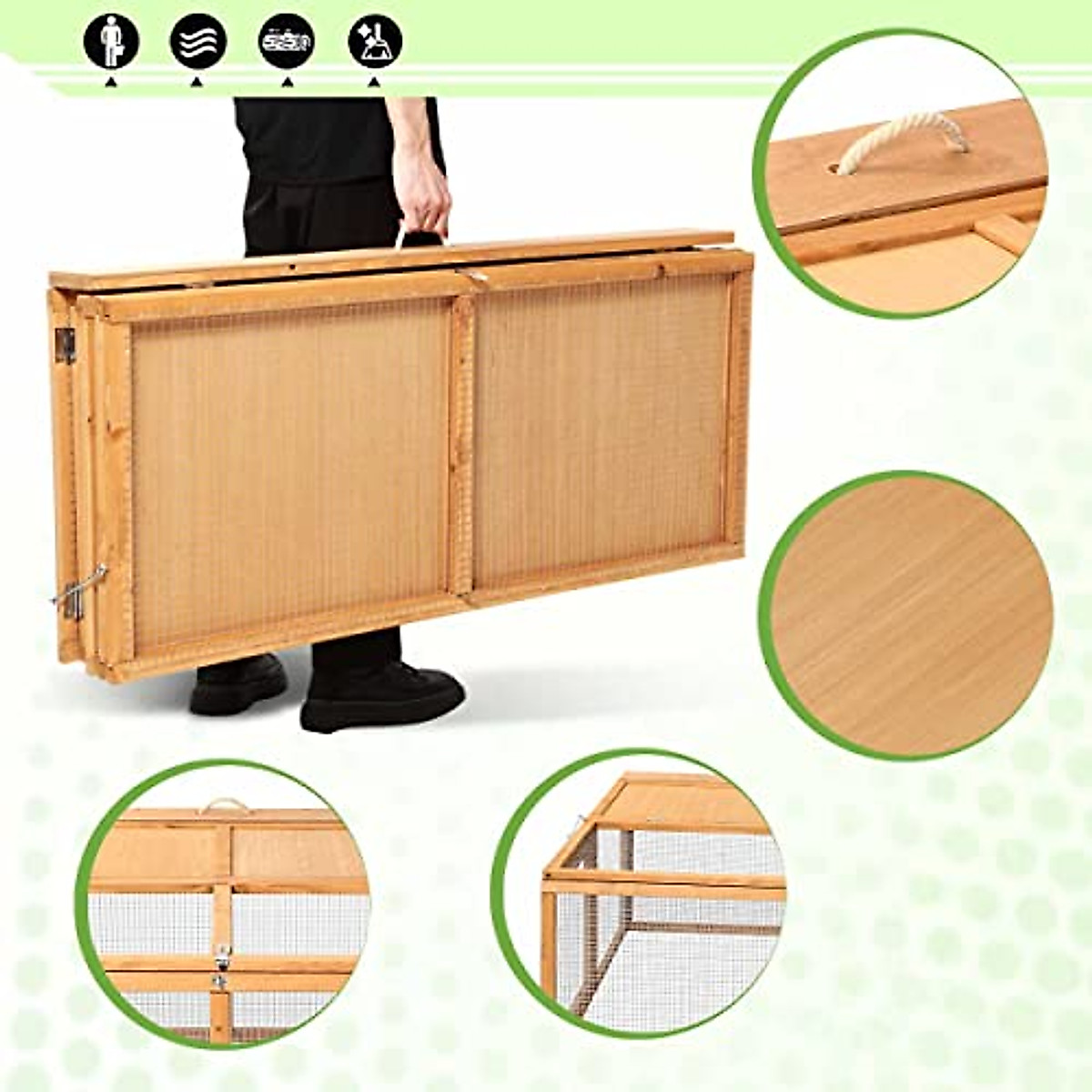 Magshion Wooden Chicken Coop Rabbit Hutch, Pet Cage Wood Small Animal Poultry Cage Run with Openable Roof and Side Door, Backyard Foldable Pet House Chicken Nesting Box 45.7 Inch (Natural)