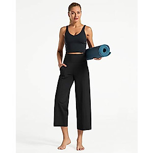 Dragon Fit Women Split Bootleg Yoga Capris Pants with Pockets Tummy Control High Waist Workout Flare Crop Pants (Large, 40k-Black)