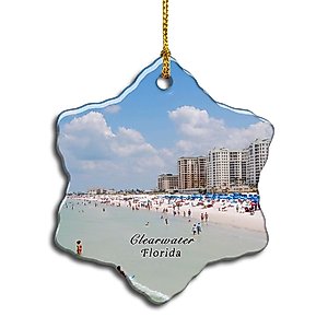 Florida Clearwater Beach Ocean Landscape Photo Ceramic Souvenirs Personalised Ceramic Ornament Double Sided Porcelain Xmas Tree Decorations Family Christmas Ceramics Keepsakes