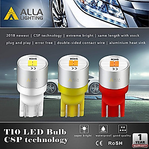Alla Lighting Newest 4x T10 194 168 LED Bulbs W5W 2825 175 158 CAN-Bus, 6000K White License, Parking, Map, Dome, Door, Trunk Lights, Super Bright 12V SMD Replacement for Cars, Trucks, RVs