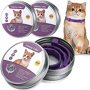 Qualirey 3 Pcs Cat Adjustable Calming Collar, Reduce Anxiety Cat Collars for Pets, Calm Collar Pacify Kitten, Suitable for Small, Medium and Large Cats, 15 Inches (Purple)