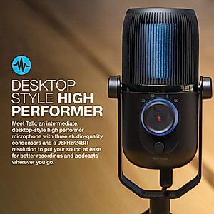 JLab Talk USB Microphone | USB-C Output | Cardioid, Omnidirectional, Stereo or Bidirectional | 96k Sample Rate | 20Hz - 20kHz Frequency Response | Volume, Gain Control, Quick Mute | Plug & Play