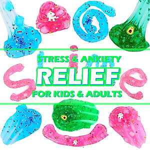 3 Pack Jelly Cube Crunchy Clear Slime Kit Blue Water Slime Pink Heart Add Ins, DIY Crystal Slime Set Avocado Green Pink Bubble Slime for Girls Boys, Kids Stocking Stuffers Toys Birthday Party Favors