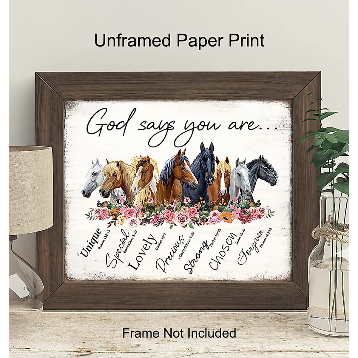 Christianity Religion Horse Wall Art 11x14 - Inspiration spiritual Scripture Boho-chic Farmhouse Poster - God Says You Are Girl Bedroom Decor - Shabby chic decoration - Country Western Gift for Woman