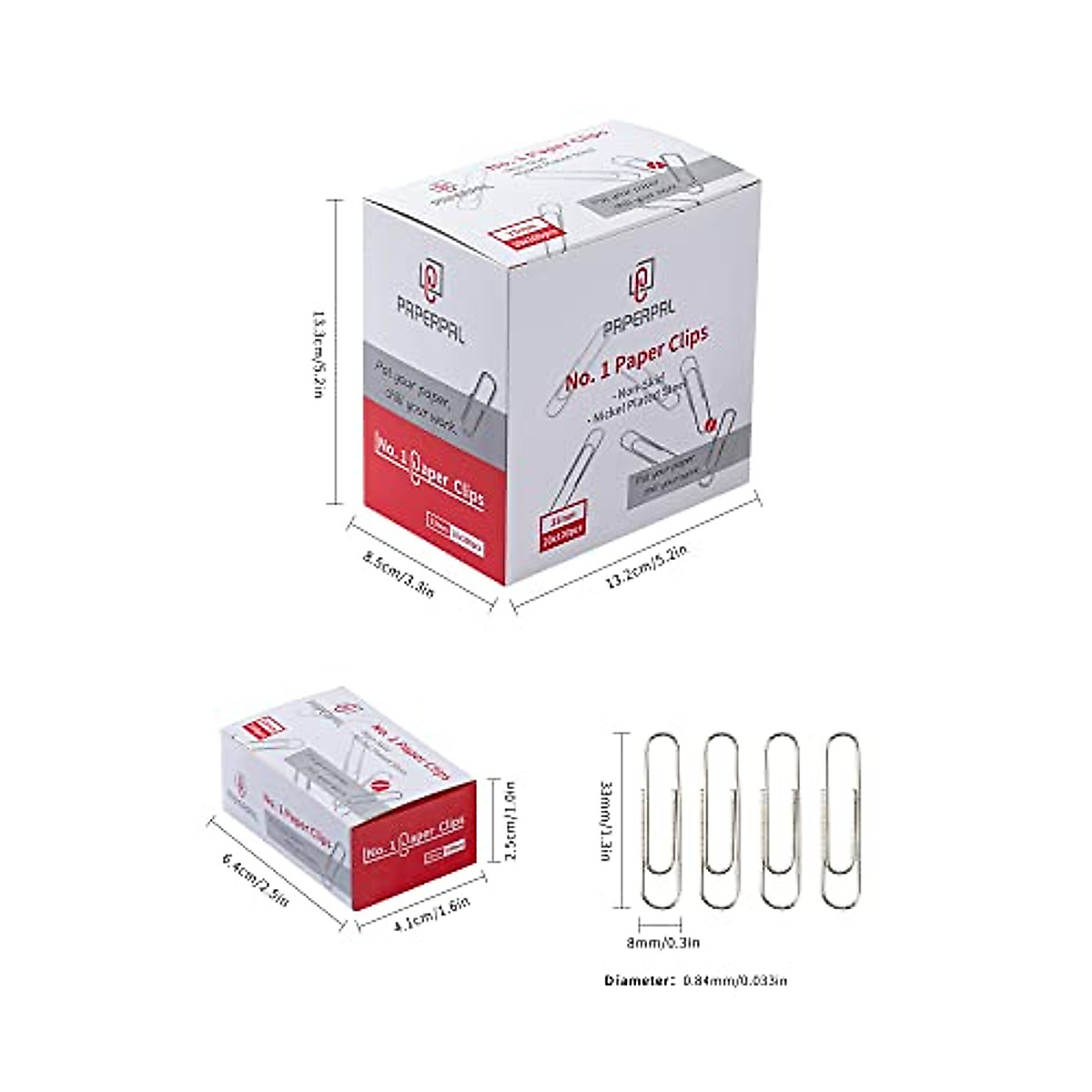 PAPERPAL #1 Nonskid Paper Clips, 2000 Medium Paper Clips (20 Boxes of 100 Each), Bulk Paperclips for Office School & Personal Use, Daily DIY, 1-2/7" Silver Heavy Duty Non-Skid Paper Clip Standard Size