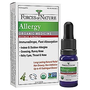 Forces of Nature Allergy Relief, Organic Maximum Strength Homeopathic Medicine, 0.34 Fl Oz, Immune Support & Multi Symptom Relief from Indoor & Outdoor Allergies, Runny Nose, Itchy Eyes, Non-Drowsy